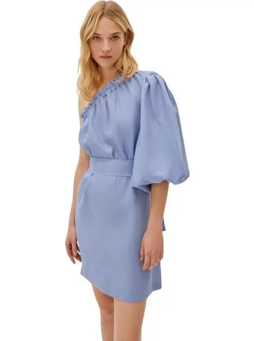 LABECA LONDON Florence Linen One-sleeve Mini Dress - Blue