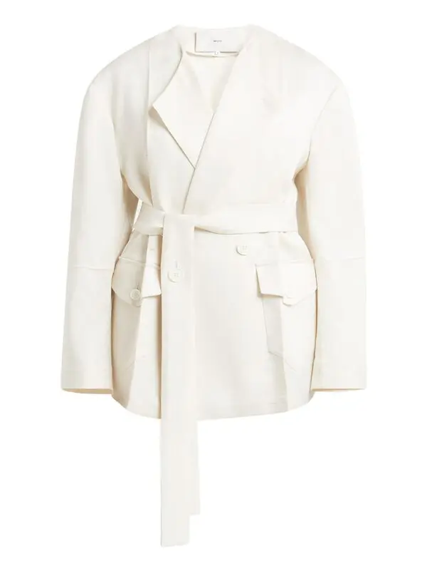 SETCHU No Collar Belted Wool Jacket - Nwhite