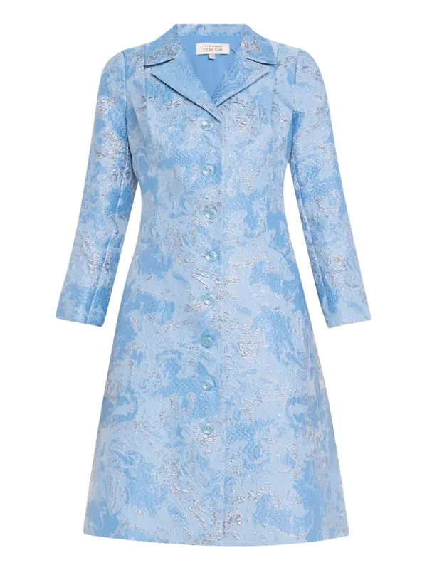 Rickie Freeman For Teri Jon A-line Metallic Jacquard Coat Dress - Blue Multi