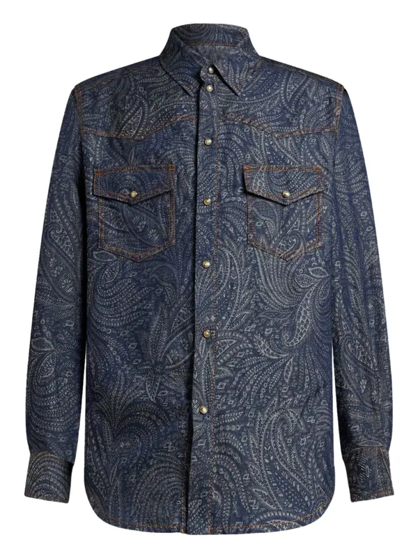 Etro Jacquard Denim Shirt Jacket - Blue