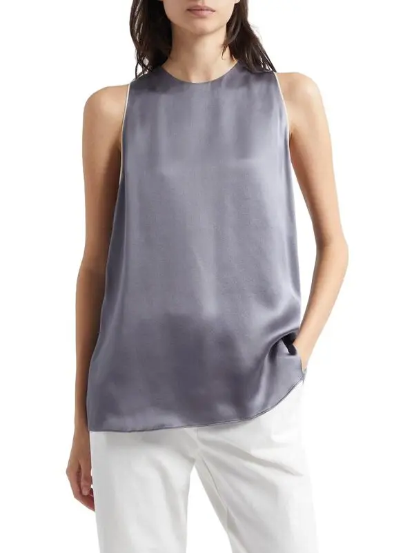 Eleventy Sleeveless Silk Charmeuse Top - Dust And Sand
