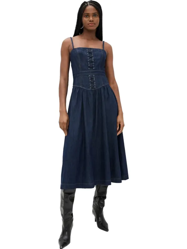 REFORMATION Florentina Denim Midi Dress - Liffey