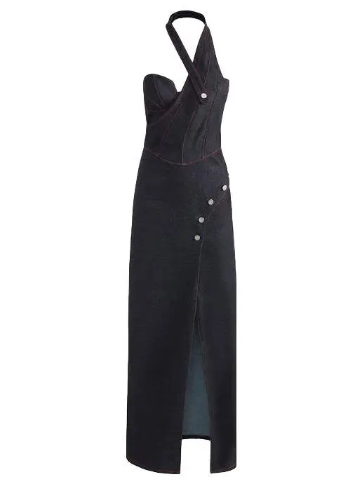 JENDUE Davidson Cross Neck Maxi Dress - Deep Blue