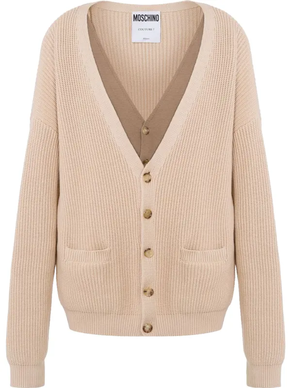 Moschino Ribbed-knit Cardigan - Neutrals