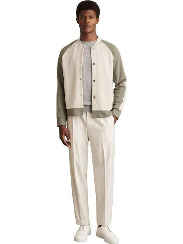REISS Pelham Interlock Bomber Jacket - Off White/sage