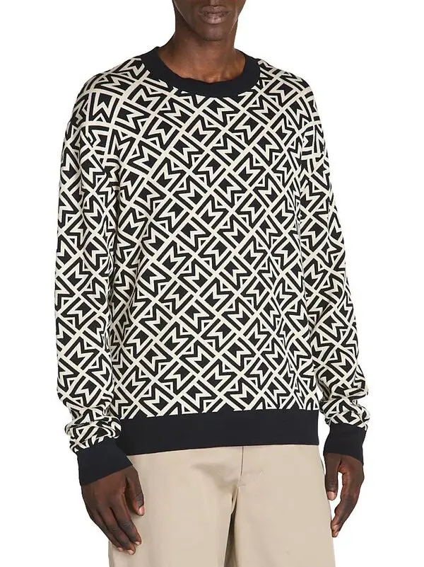 Moncler Cotton Crewneck Graphic Monogram Sweater - Dark Blue