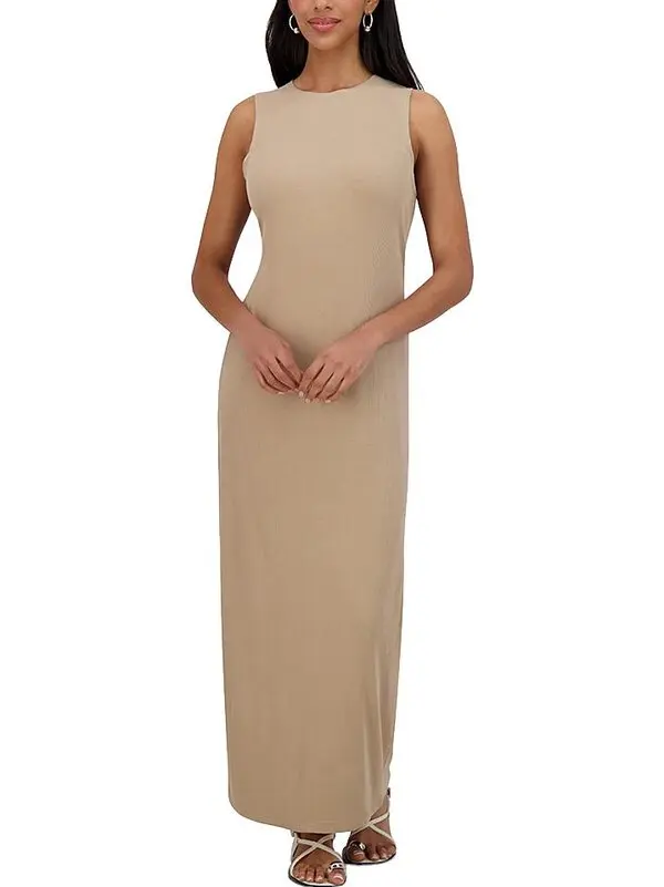 POINT Sleeveless Crewneck Straight Dress - Sand