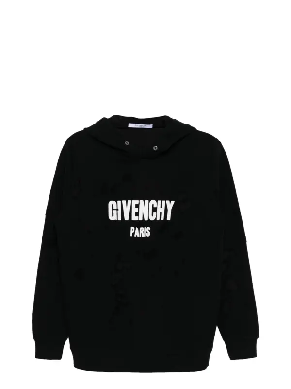Givenchy Logo-print Distressed Hoodie - Black