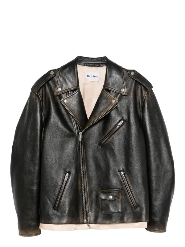 Miu Miu Leather Jacket - Senape+nero