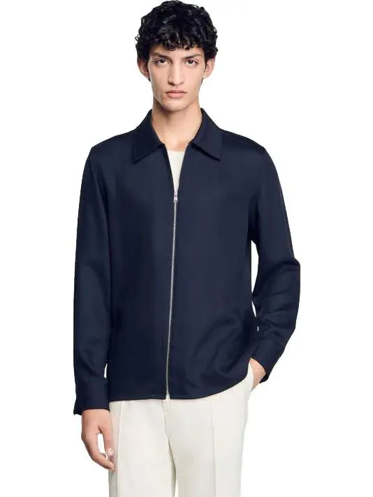 Sandro Zip-up Shirt - Midnight Blue