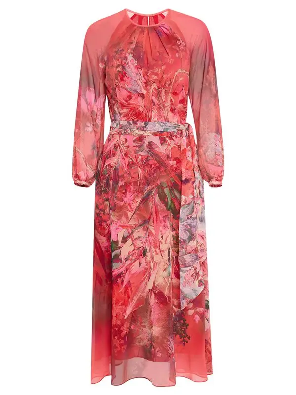 Rickie Freeman For Teri Jon Floral-print Chiffon Midi Dress - Tangerine Multi