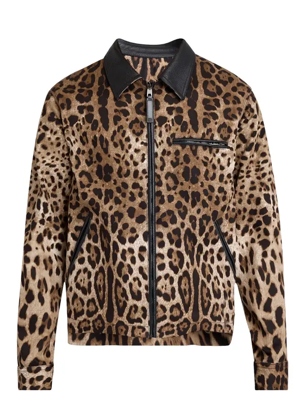 Dolce & Gabbana Leopard Print Leather-trim Jacket - Medium