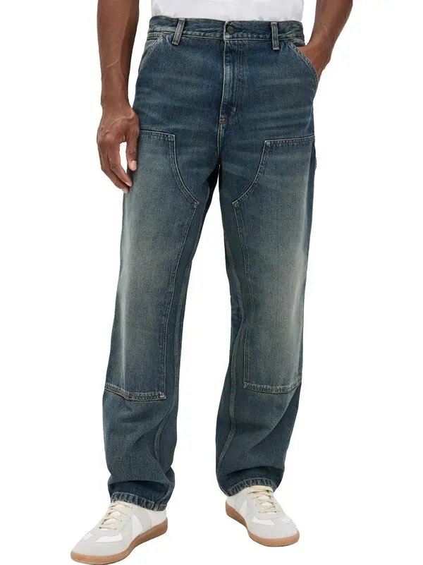 Carhartt Work In Progress Double Knee Denim Pants - Blue (worn Used Wash)