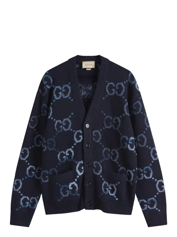 Gucci Jumbo Gg Wool Cardigan - Navy