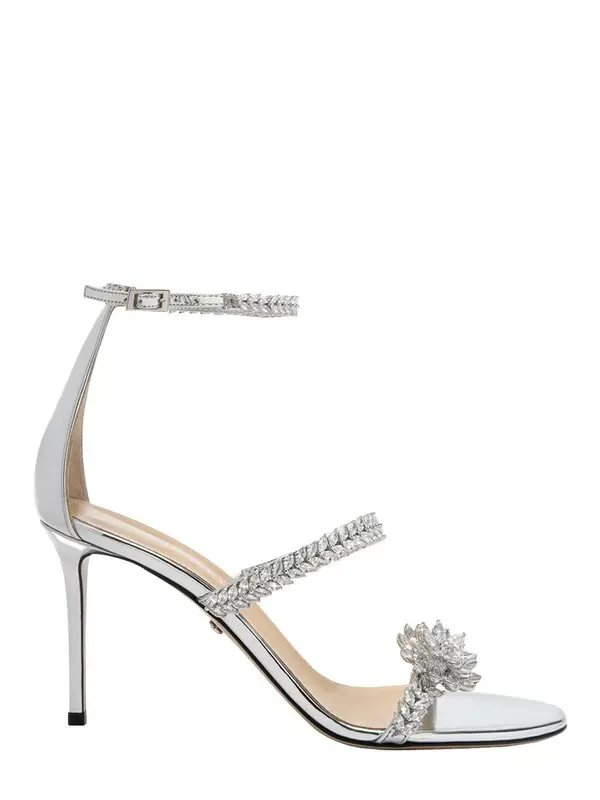 Mach & Mach Lotus Crystal Ankle-strap Sandals - Silver