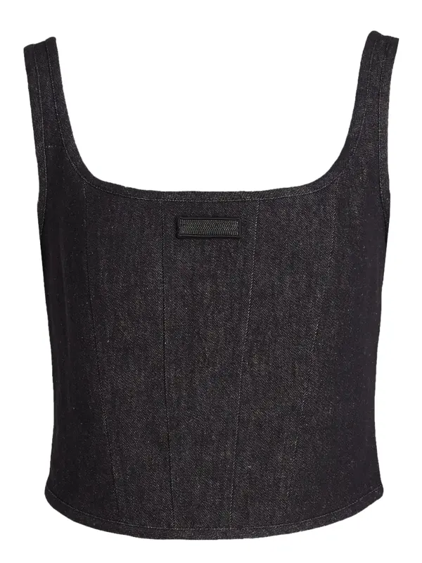 Brunello Cucinelli Bead-embellished Denim Top - Black