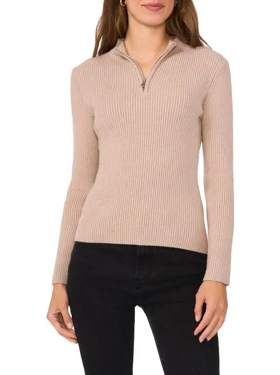 Halogen Rib Quarter Zip Sweater - Simply Taupe
