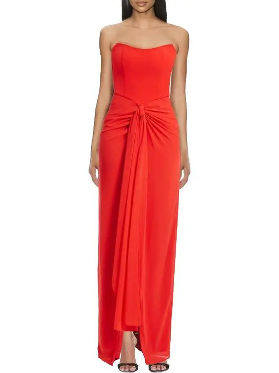 Badgley Mischka Strapless Maxi Dress - Red Orange
