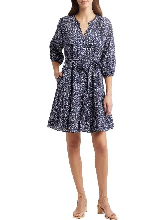 Caslon Print Cotton Mini Dress - Navy Dot
