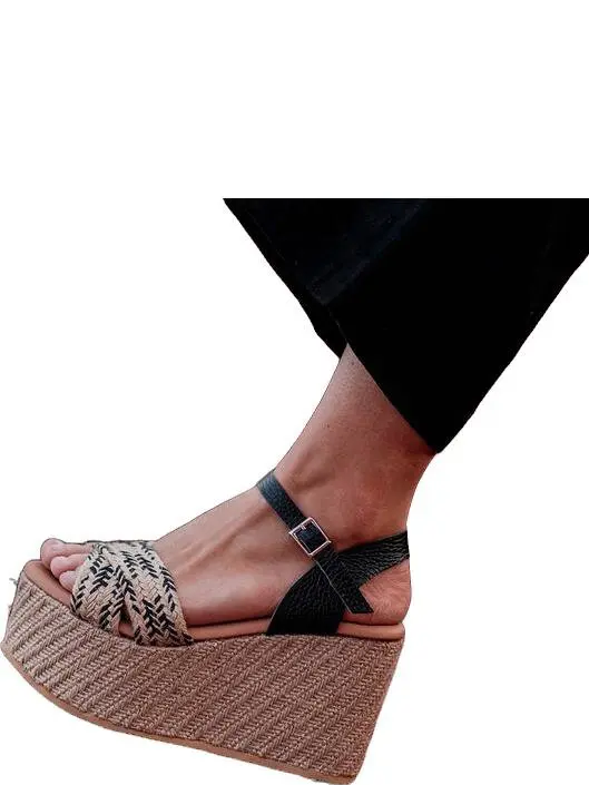 MENINA STEP Walk On Air Raffia Platform Wedges - Beige