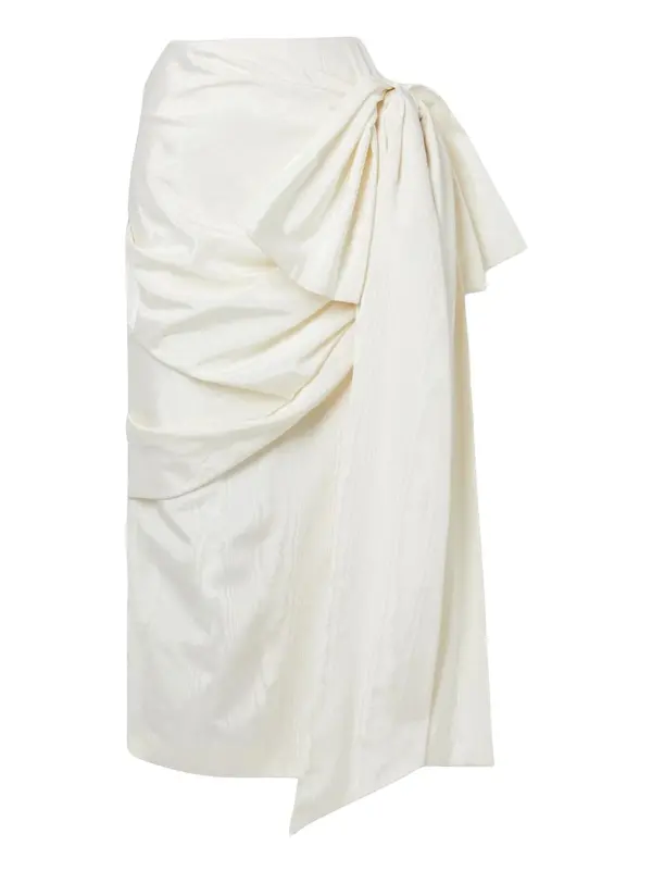 Christopher John Rogers Draped Moire Midi Skirt With Bow - Cream