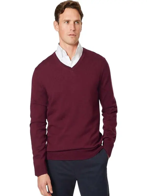 CHARLES TYRWHITT Pure Merino V-neck Sweater - Burgundy Red