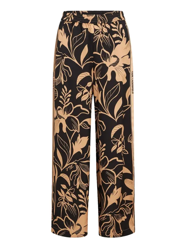 Karl Lagerfeld Printed Wide-leg Trousers - Black