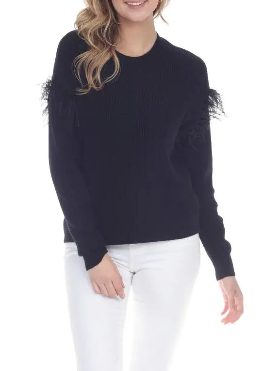 RAIN AND ROSE Feather Trimmed Sweater - Black