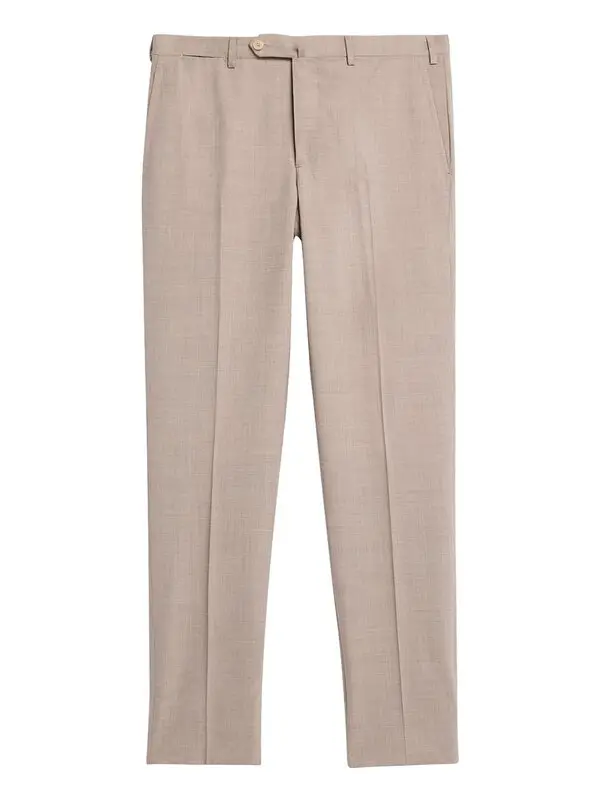 Isaia Wool Flat Front Trousers - Medium Bei