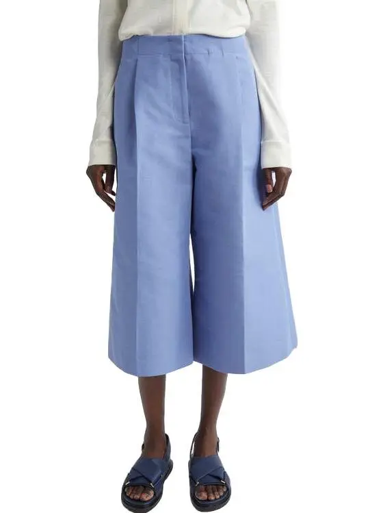 Marni Pleated Virgin Wool Wide Leg Cropped Trousers - Periwinkle