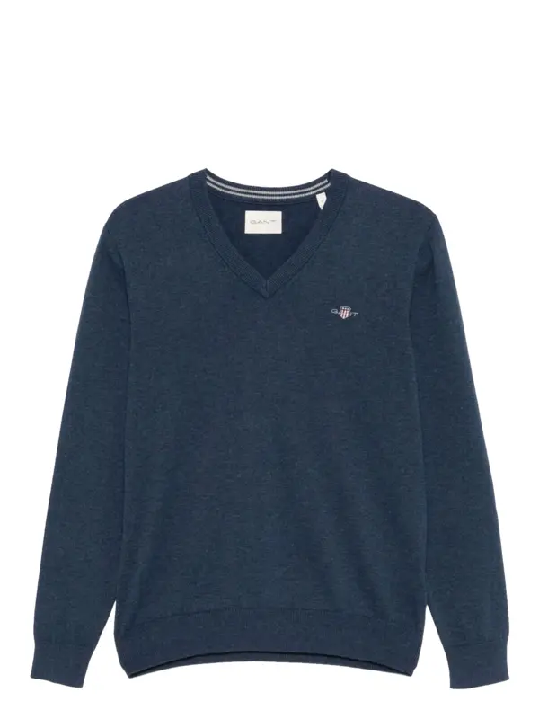 Gant Cotton V-neck Sweater - Blue