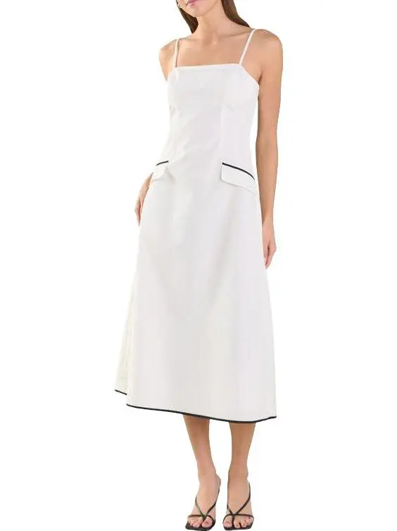 Endless Rose Pocket Flap Detail Midi Dress - White/ Black