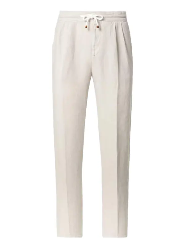 Brunello Cucinelli Linen Straight Leg Pants - Beige