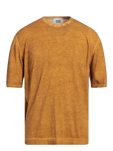 Alpha Studio Cotton Tie-dyed Lightweight Knit Sweater - Yellow