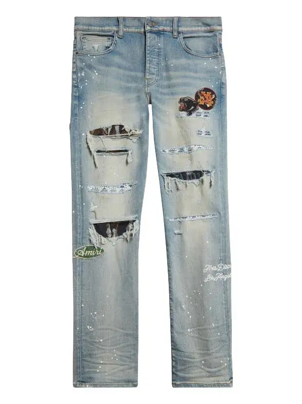 Amiri Ma Quad Rip & Repair Skinny Jeans - Antique Indigo