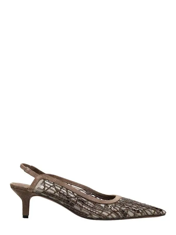 Brunello Cucinelli Monili Suede Kitten-heel Slingback Pumps - Brown