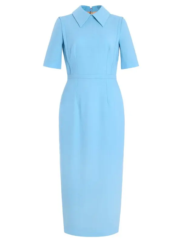 EMILIA WICKSTEAD Valletta Collared Wool Crepe Midi Dress - Light Blue