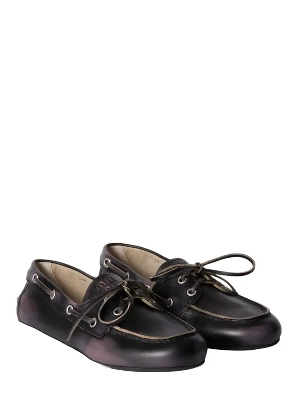 Miu Miu Unlined Leather Boat Shoes - Black