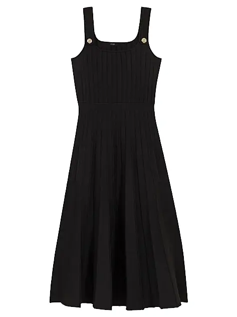 Maje Pleated Knitted Midi Dress - Noir / Gris