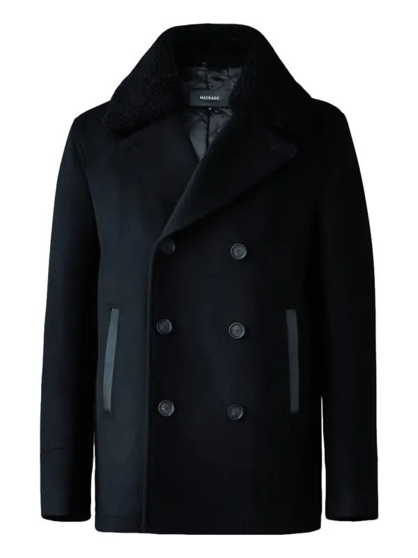 Mackage Cole Wool Pea Coat With Shearling Collar - Black
