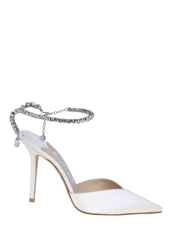 JIMMY CHOO Satin Slingback With Crystal Embellishments - Ivory/crystal