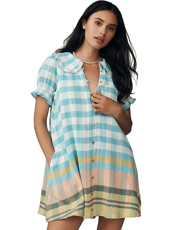 PILCRO The Keira Mini Dress - Light Aqua Combo