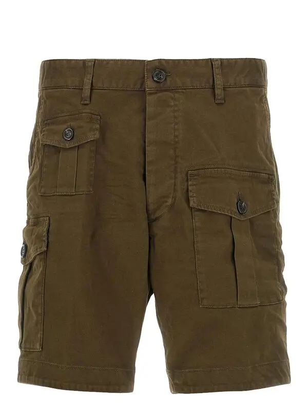 Dsquared2 Stretch Cotton Bermuda Cargo Shorts - Green
