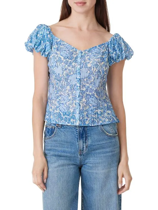 Habitual Seamed Button-up Top - Blue Haze Combo