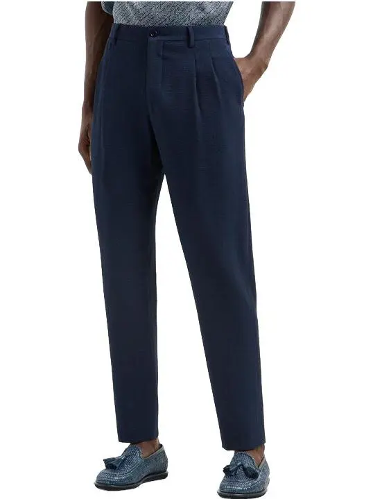 Giorgio Armani Wool Seersucker Double-pleat Trousers - Blue