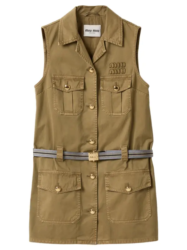 Miu Miu Garment-dyed Cotton Satin Dress - Olive Green
