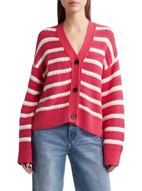 Rails Geneva Stripe Cotton Cardigan - Pink Stripe