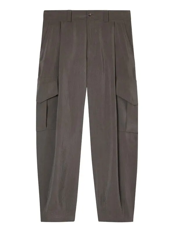 Giorgio Armani Washed Silk-blend Single-pleat Trousers - Grey