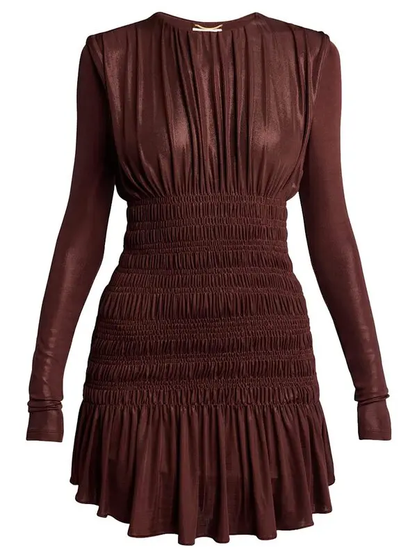 Saint Laurent Ruched Mini Dress - Red Brown