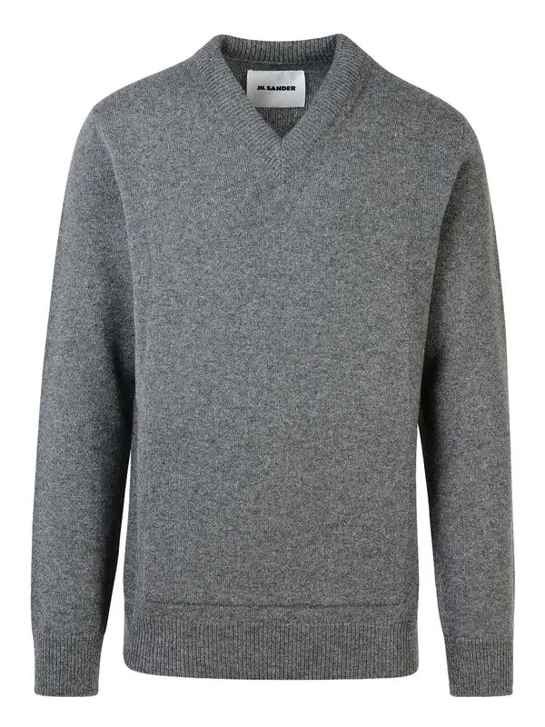JIL SANDER Virgin Wool V-neck Sweater - Grey